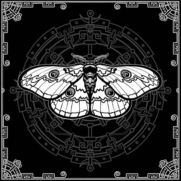 Moth Dead Head. Esoteric symbol. Black background, decorative frame ...