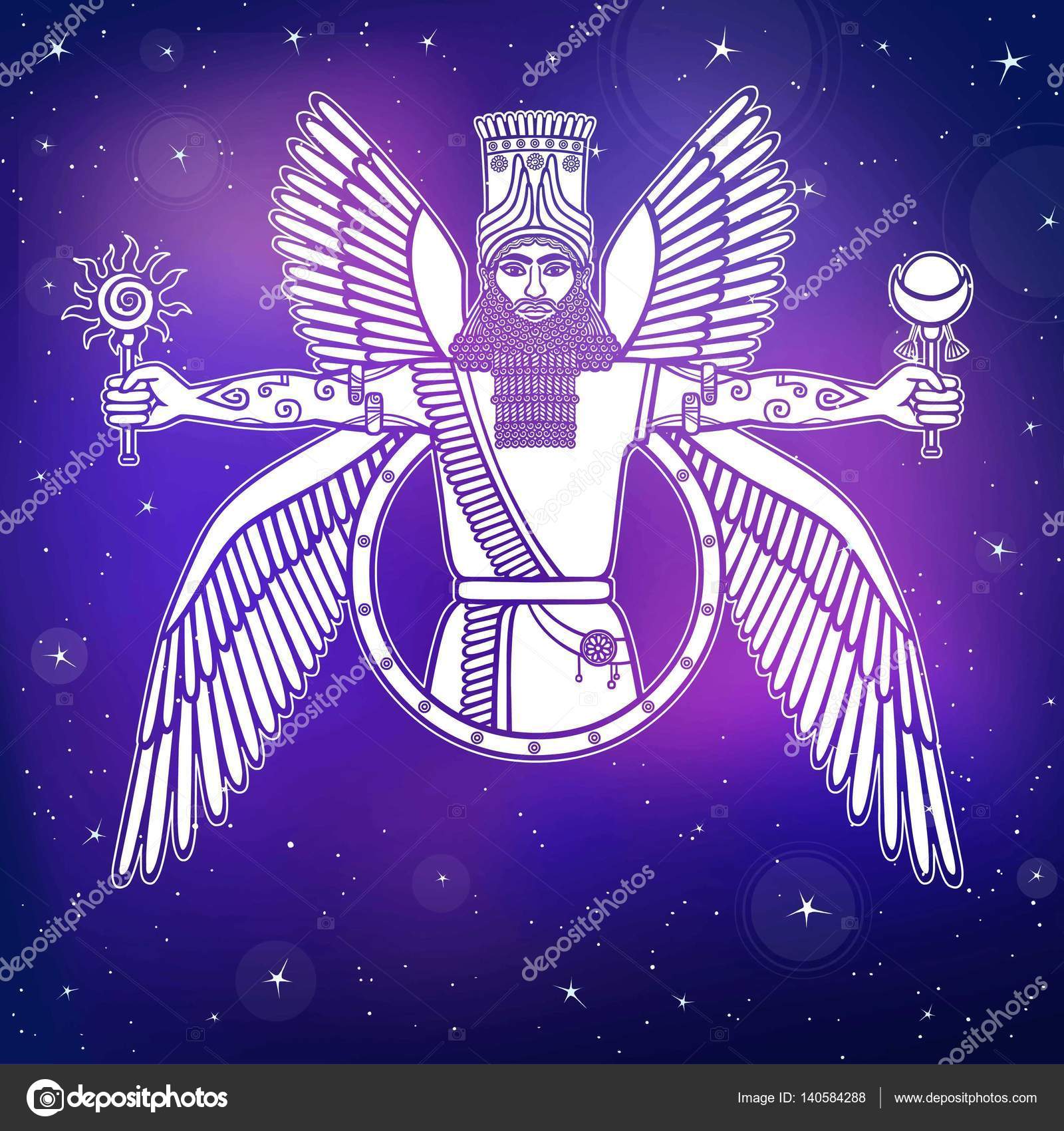 Ancient Assyrian winged deity. Character of Sumerian mythology ...