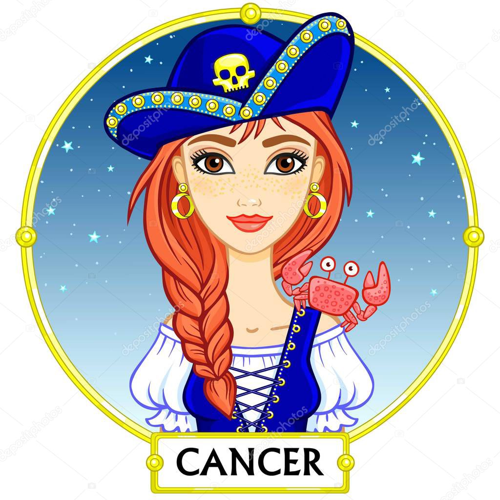 Signo del zodíaco Cáncer. Fantástica princesa, retrato de animación. El ...