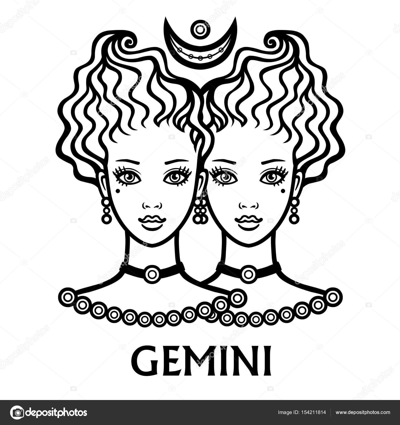 Zodiac sign Gemini. Fantastic princess, animation portrait. Vector ...