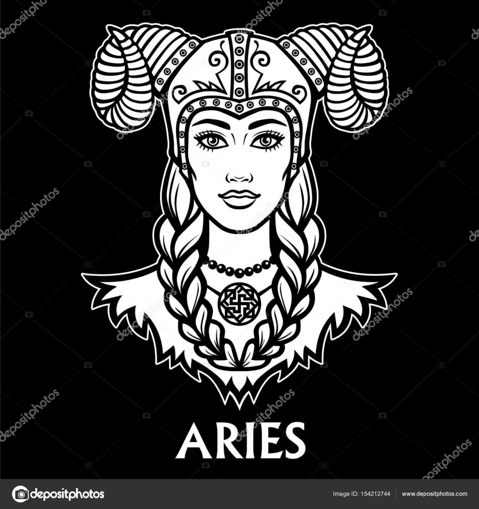 Zodiac sign Aries. Fantastic princess, animation portrait. Vector ...