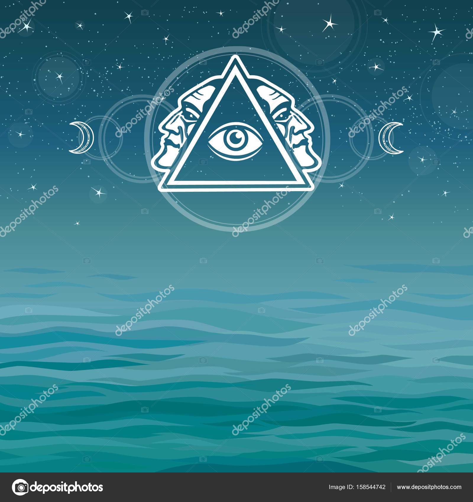 Mystical image of a pyramid, providence eye, profile of the person ...