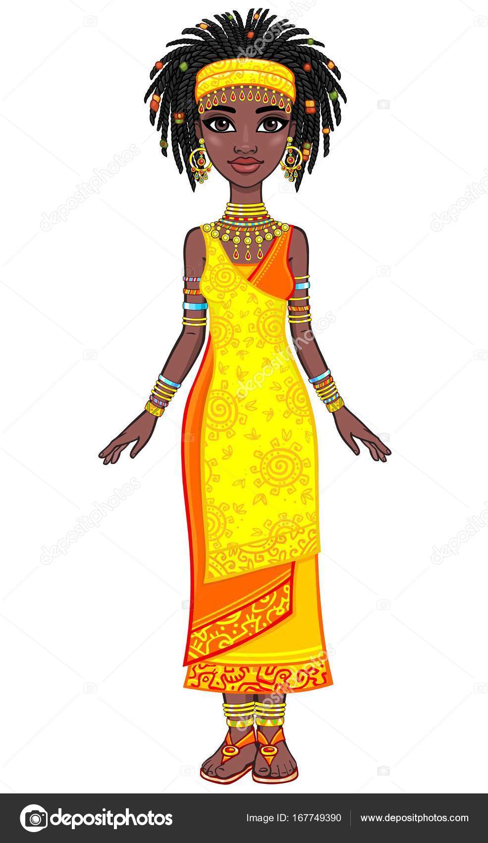 Animation portrait of the attractive African girl. Bright ethnic ...