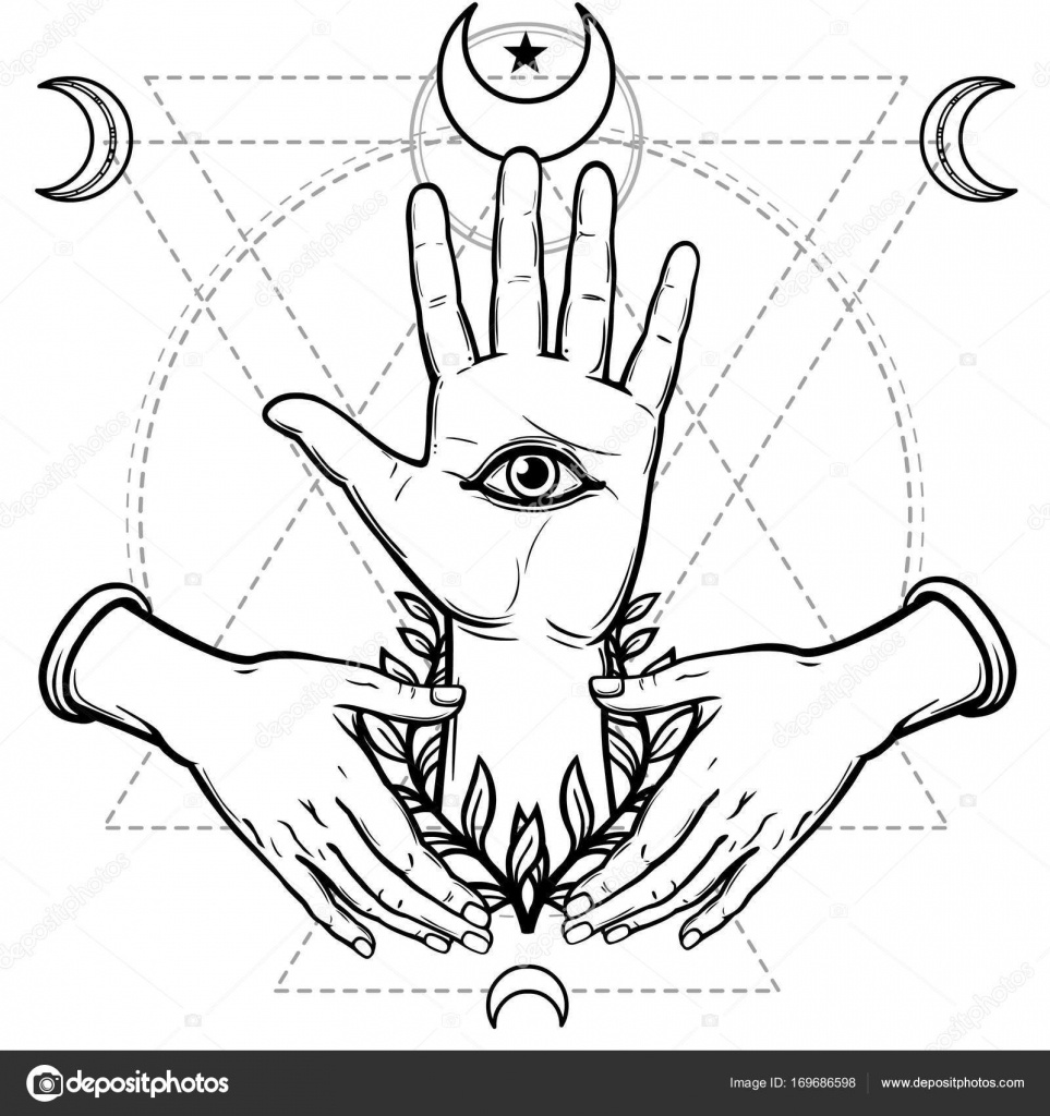 Mystical symbol: human hand, Eye of Providence, sacred geometry ...