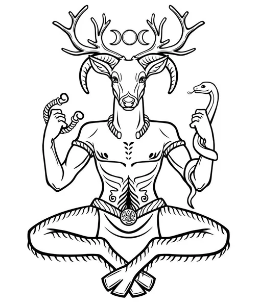Portrait Horned God Cernunnos Mysticism Esoteric Paganism Occultism Linear Monochrome Stock ...