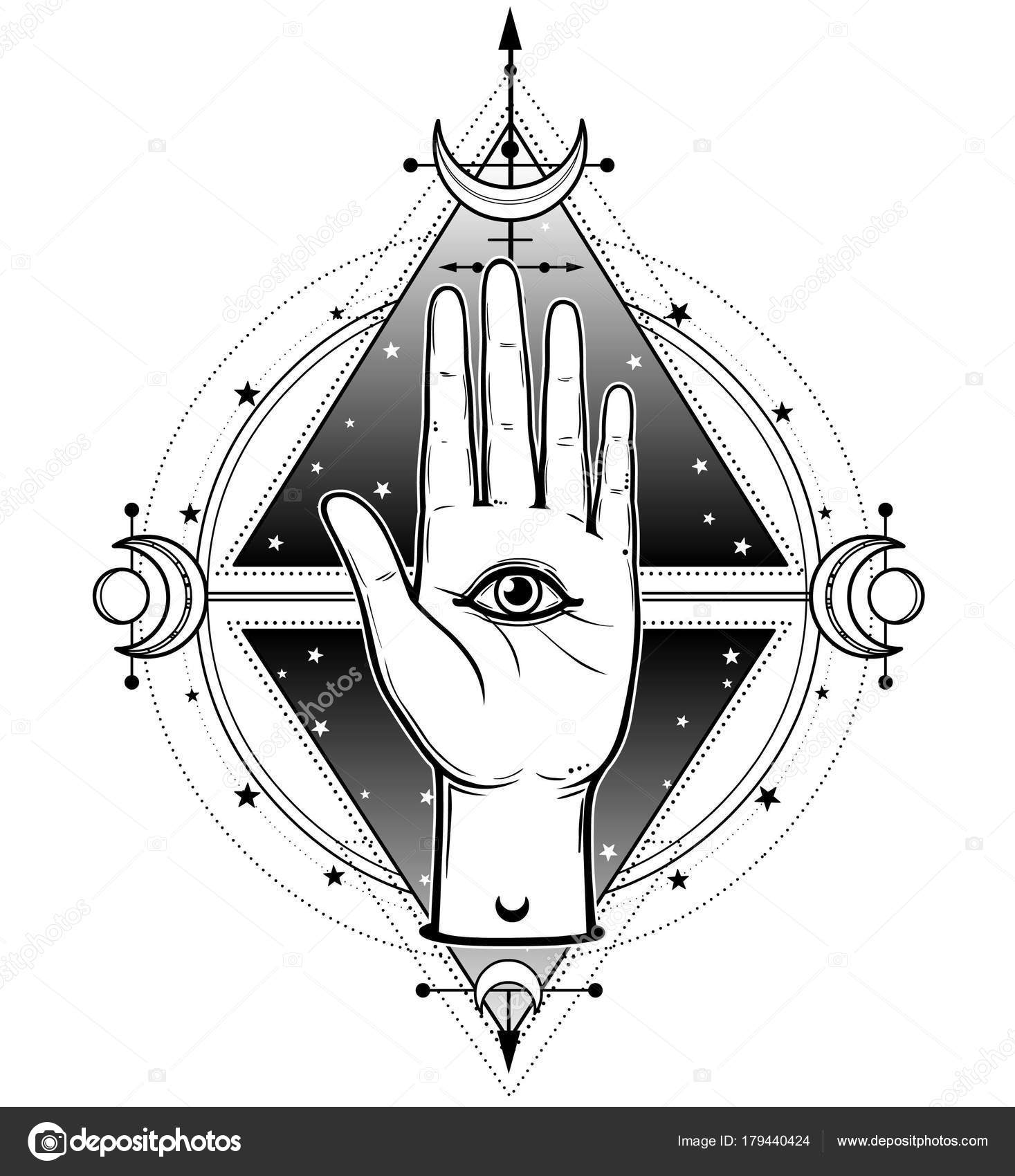 Mystical Symbol Human Hand Has Divine All Seeing Eye Alchemy Stock ...