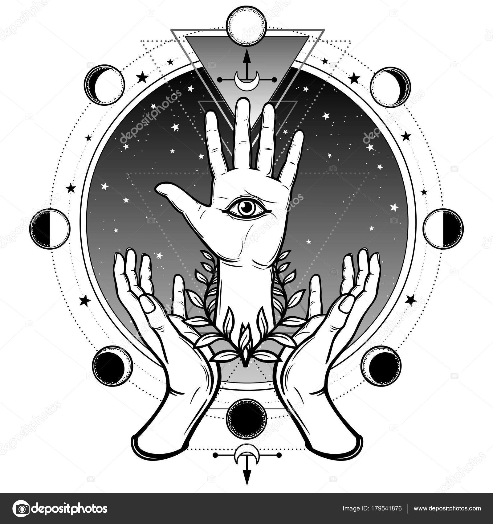 Human Hands Support Divine Palm All Seeing Eye Sacred Geometry — Stock ...