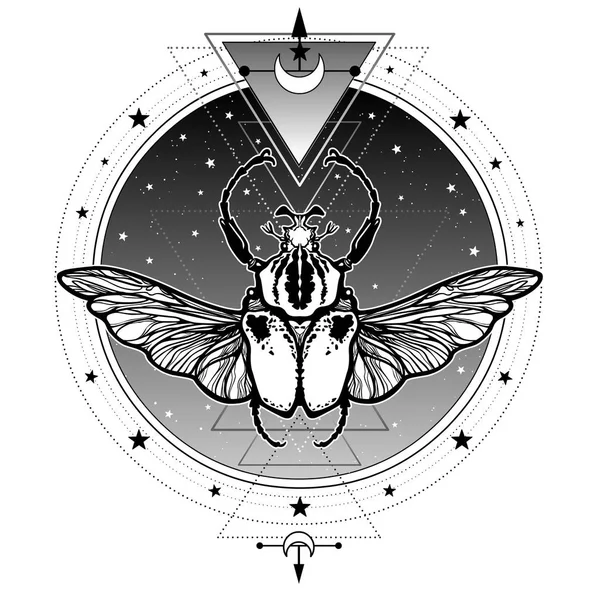 Horned bug. Mystical circle. Esoteric symbol, sacred geometry. Sign of ... Horned bug. Mystical circle. Esoteric symbol, sacred geometry. Sign of ...