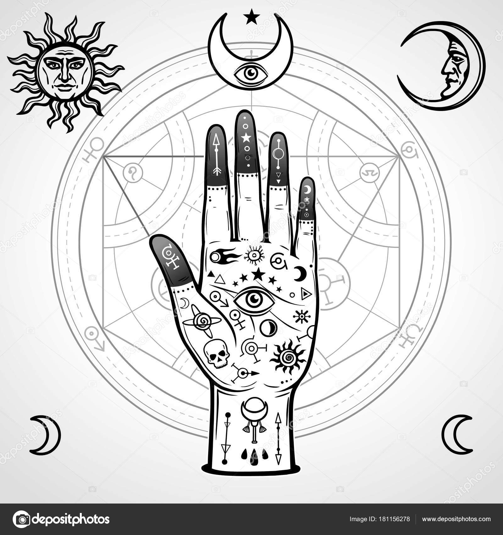Human Hand Painted Magic Symbols Alchemical Circle Transformations ...