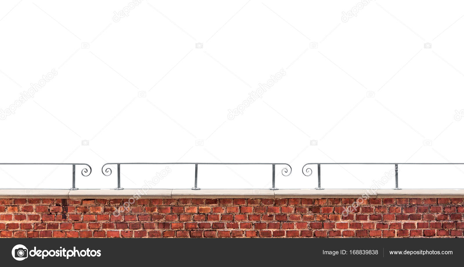 Brick wall and railing isolated on white background Stock Photo by ...