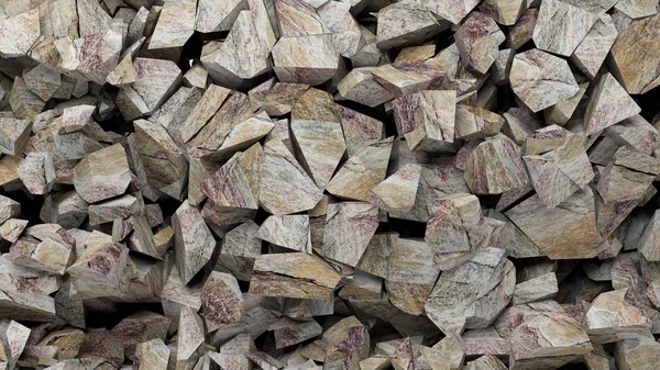 Pile of shattered textured pieces of stone, isolated on white ...