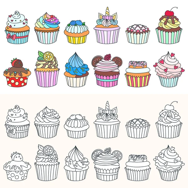 Set Cupcakes Black White Hand Drawn Illustration Cupcakes Decorated Cream Stock Vector Image by ...