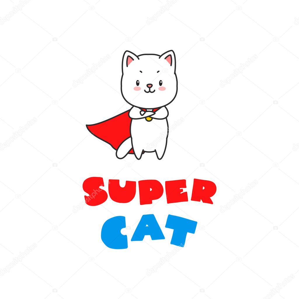 Super gato. Ilustración de lindo gato blanco en traje de superhéroe ...