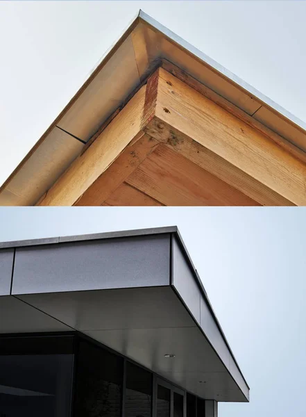 Roof under construction and Exterior cladding of the building - Stock ...