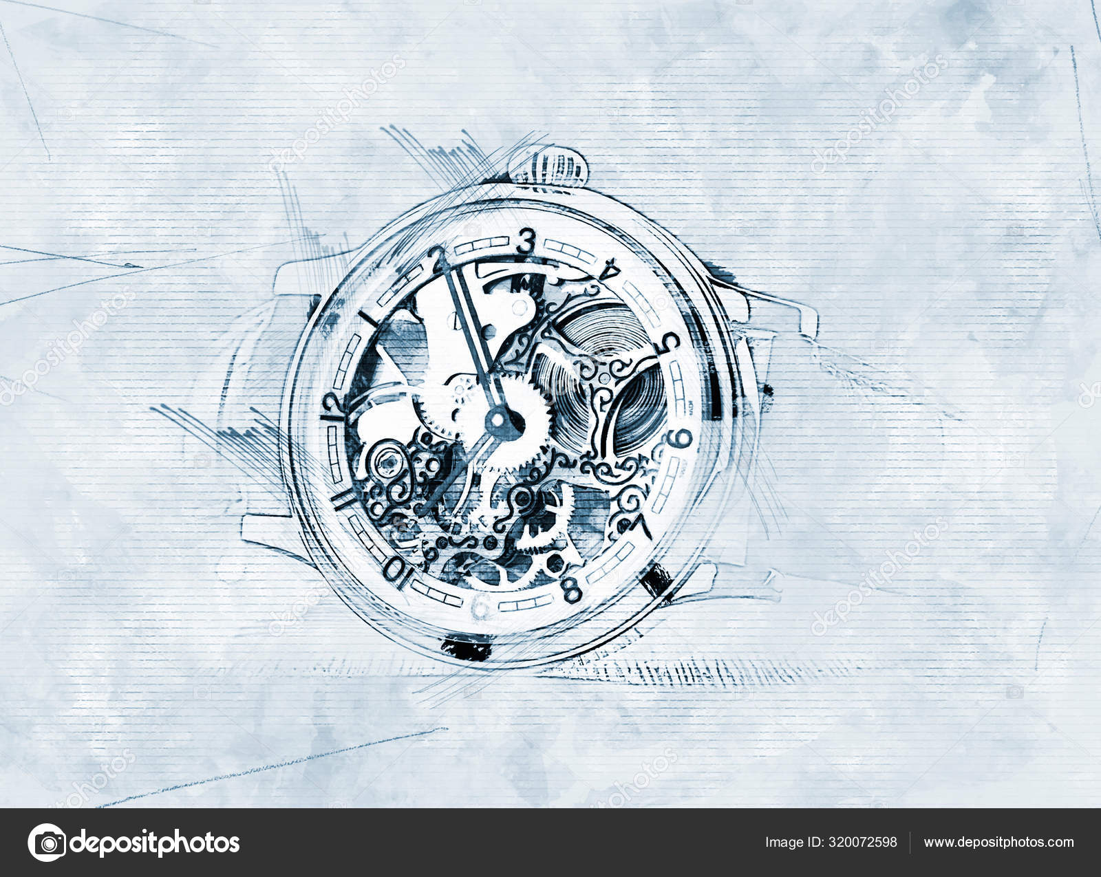 Illustration sketch of a project to realise a clock watch Stock ...