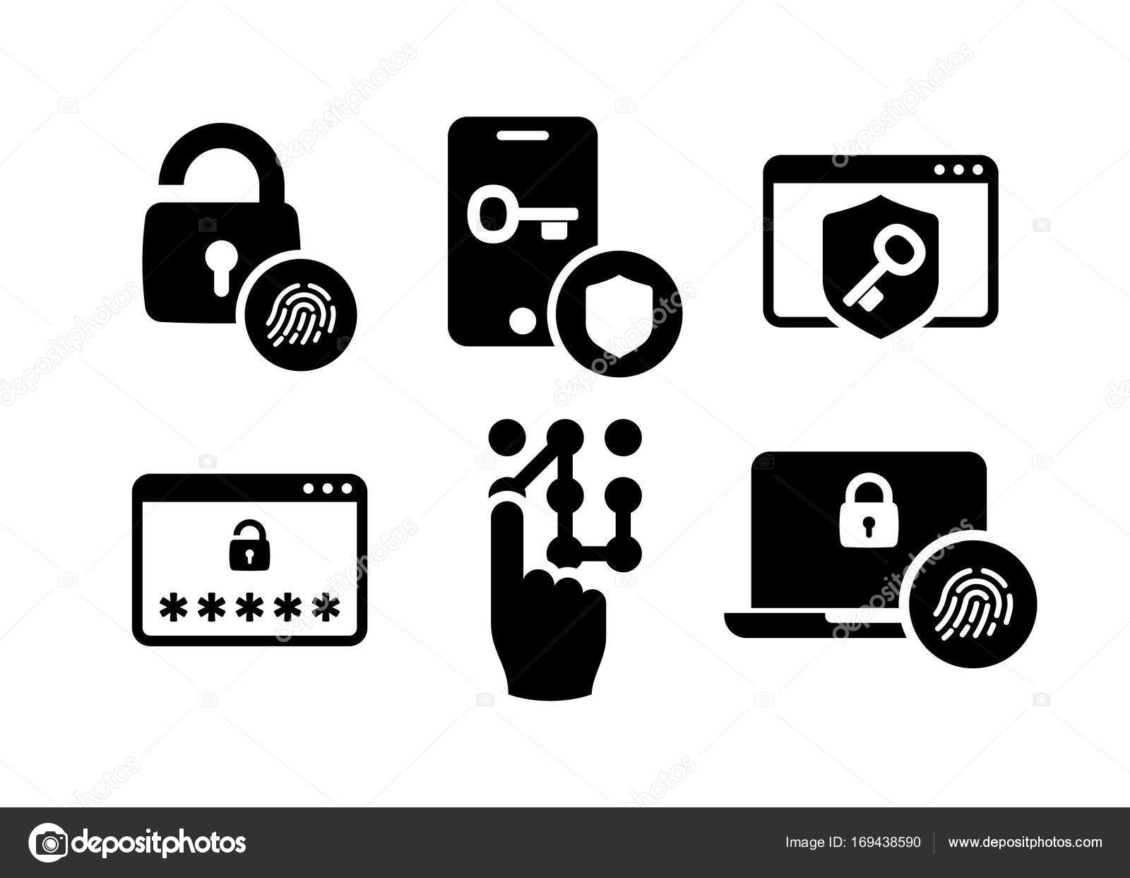 Authentication icons set 01 in Black and White — Stock Vector ...