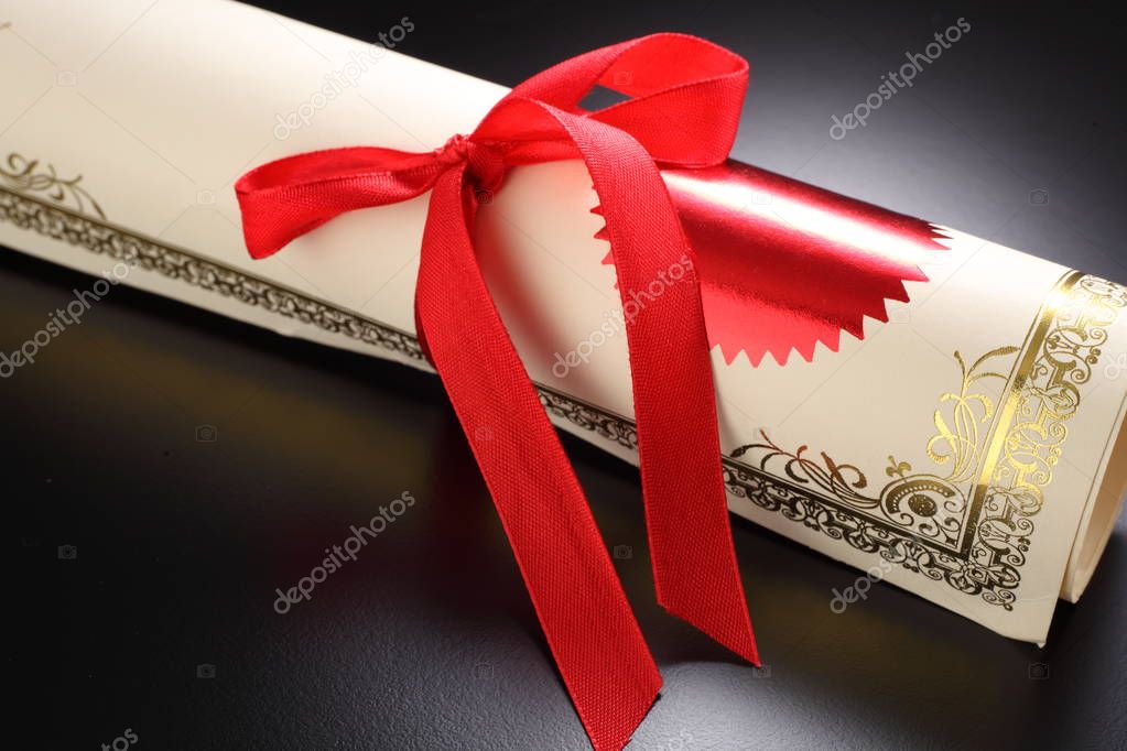 Roll certificate with ribbon — Stock Photo © eskaylim #138921552
