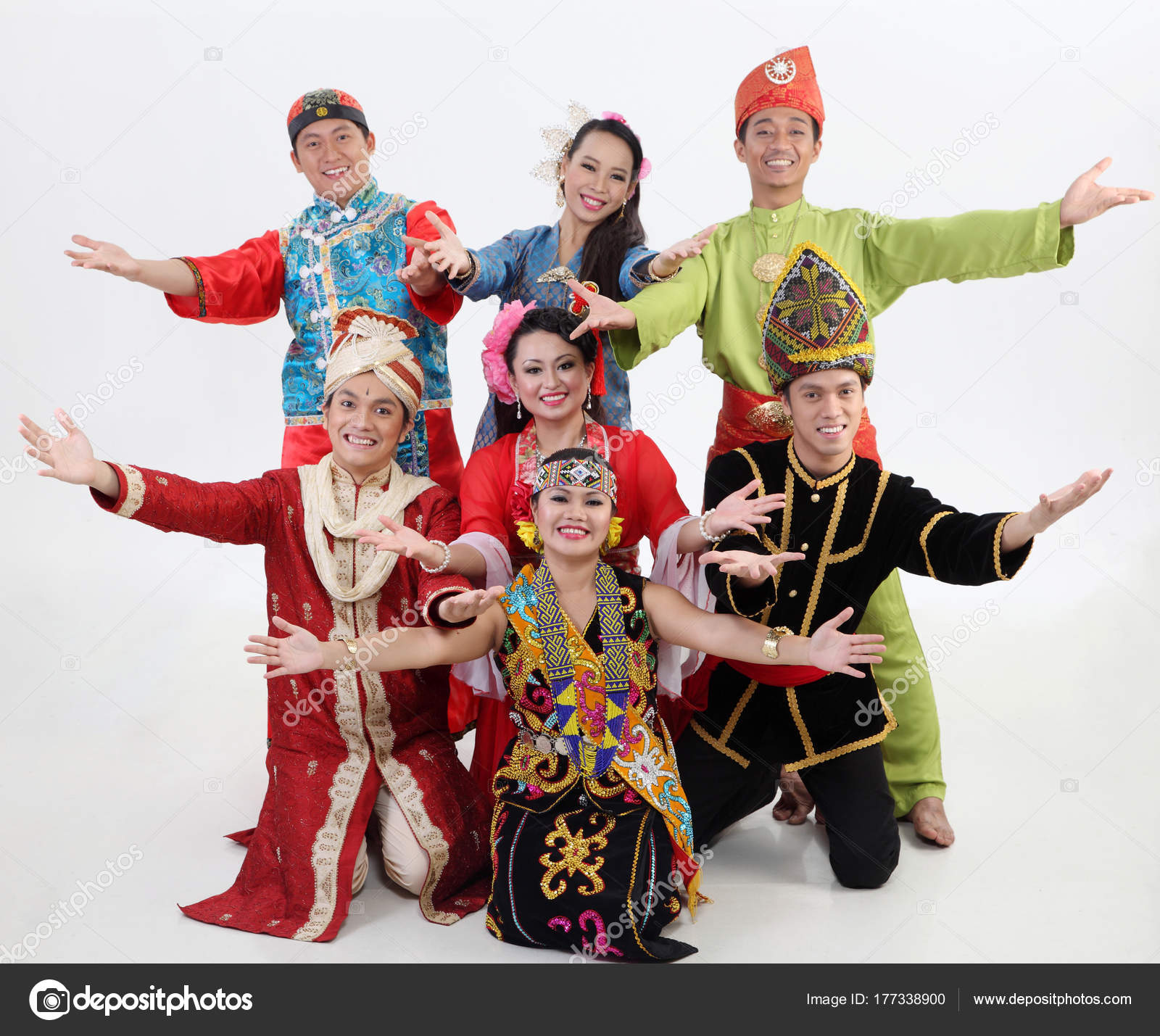 Malaysians Traditional Costume Showing Malaysia Flag Stock Photo By ...