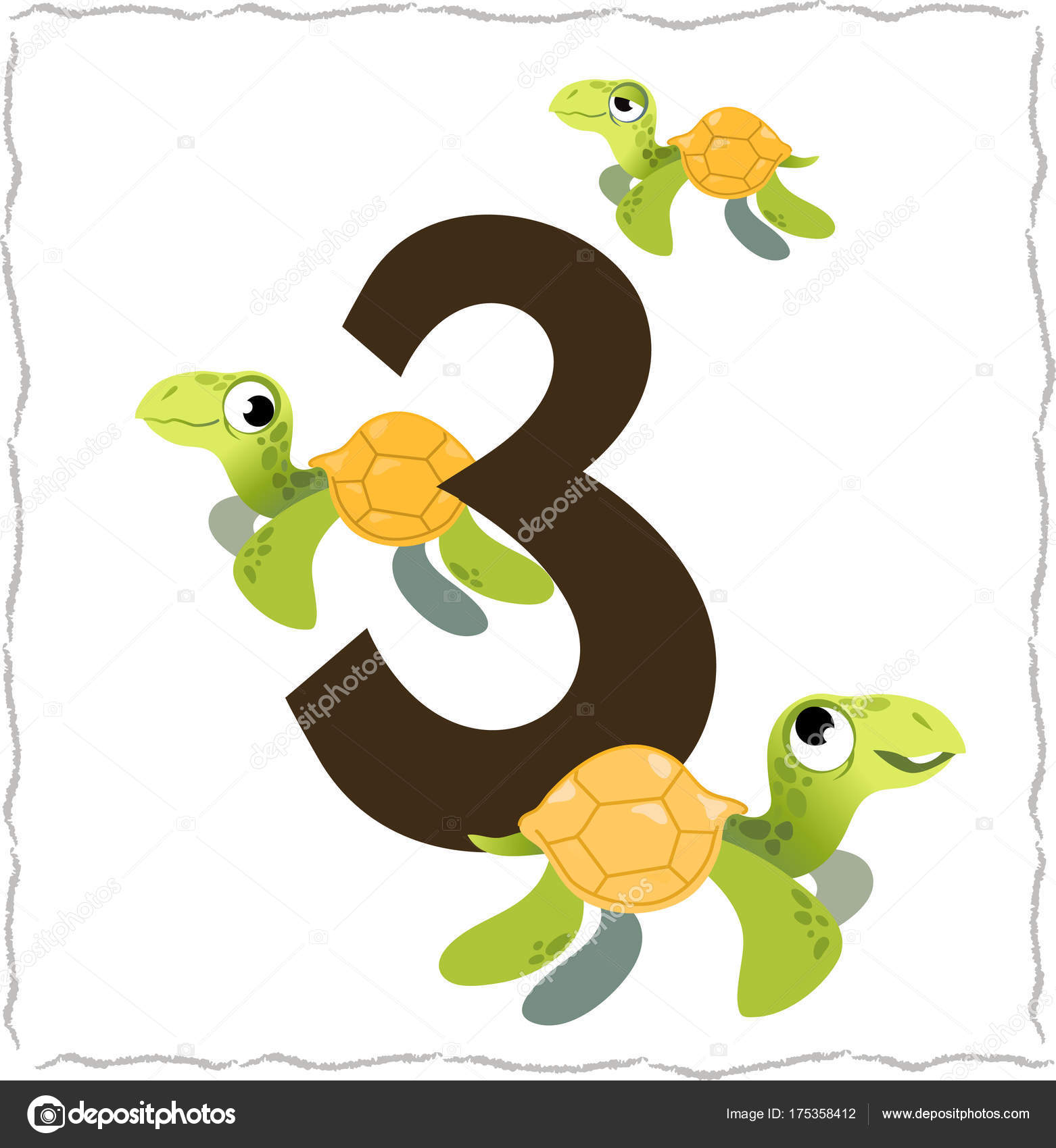 Animal numbers for kids: 3 turtle — Stock Photo © caramelina #175358412