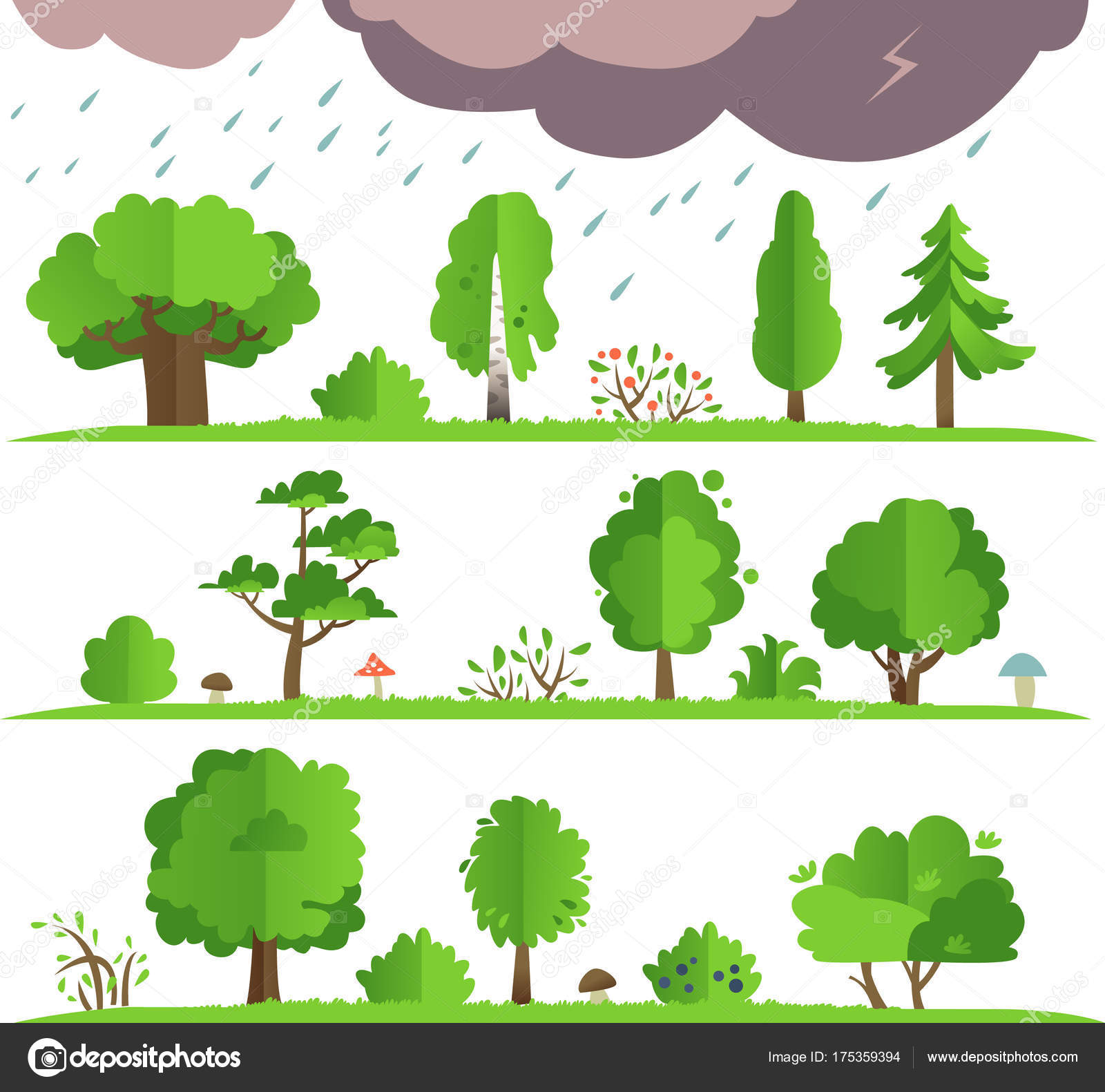 Flat Forest Elements Isolated White Background — Stock Photo ...