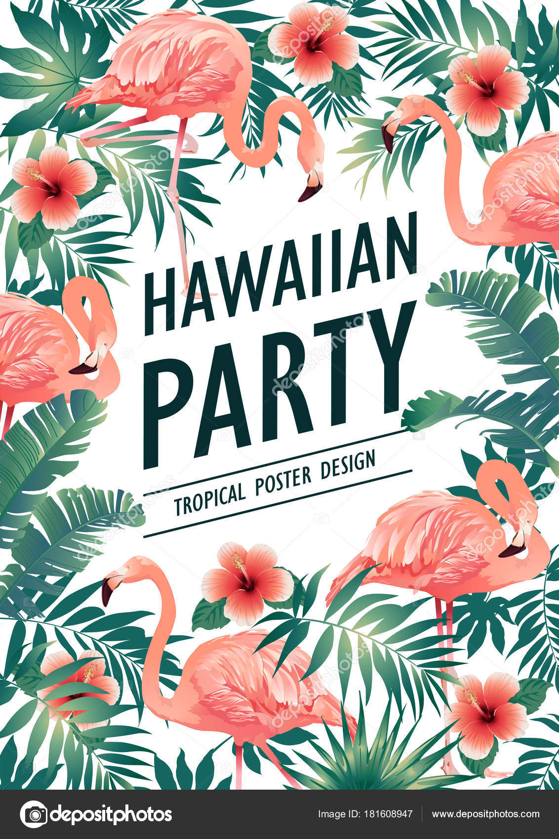 Hawaiian Party Vector Illustration Tropical Birds Flowers Leaves Vector ... Hawaiian Party Vector Illustration Tropical Birds Flowers Leaves Vector ...