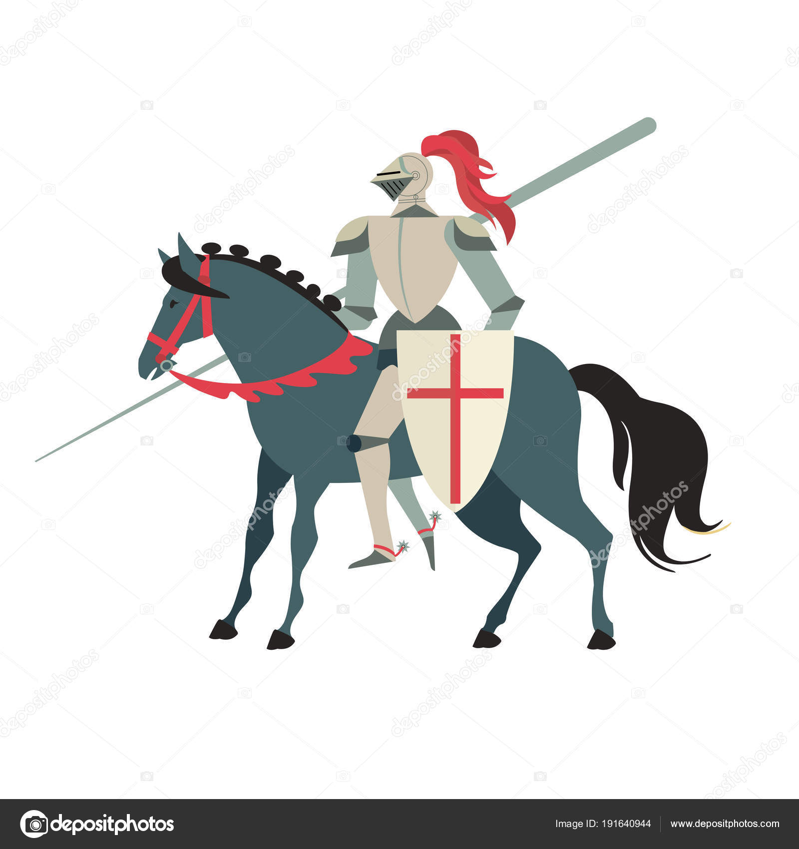 Medieval Knight Riding Horse Spear Shield Stock Vector by ...
