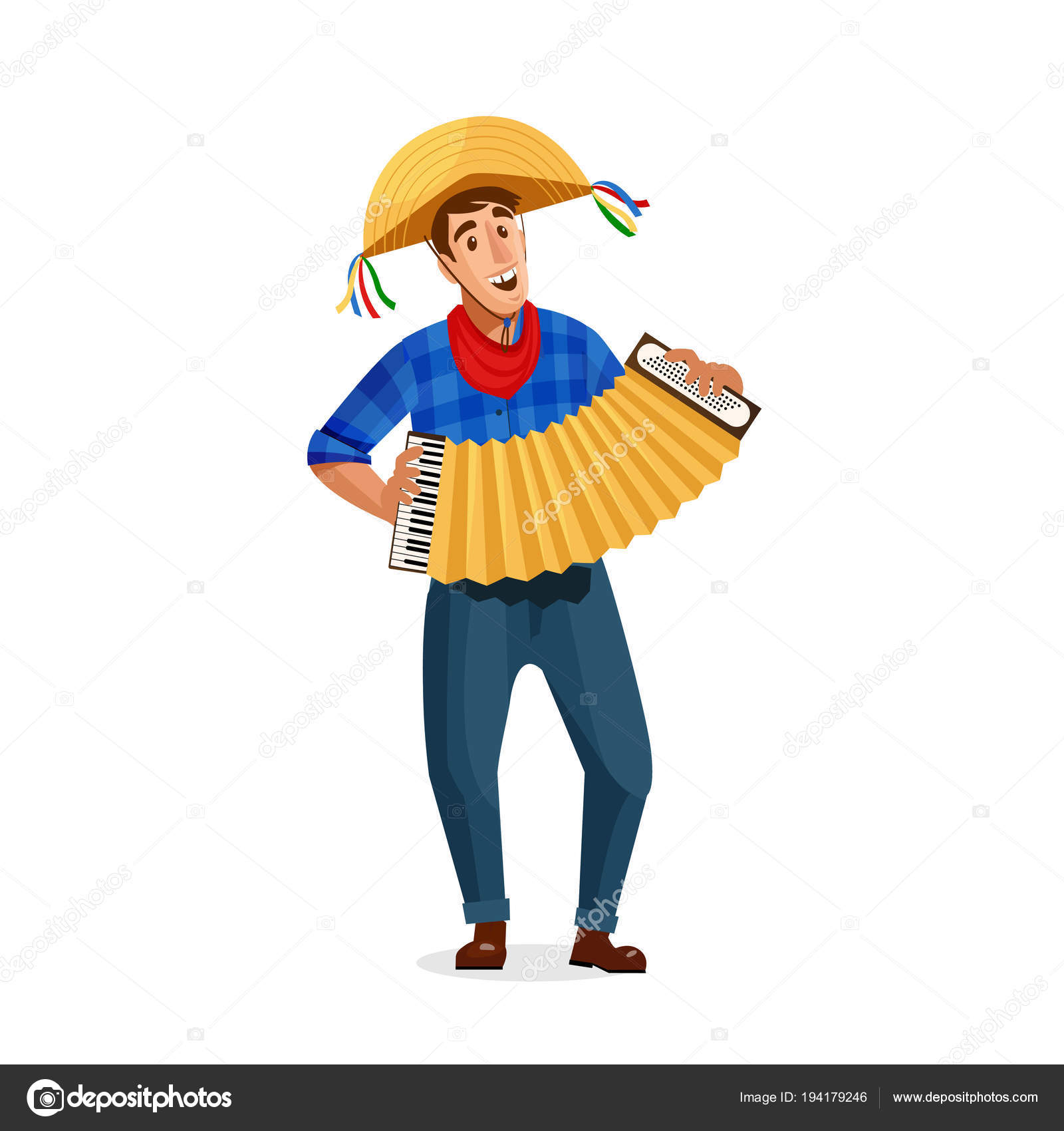 Colorful Accordion Player Isolated White Background Stock Vector Image ...