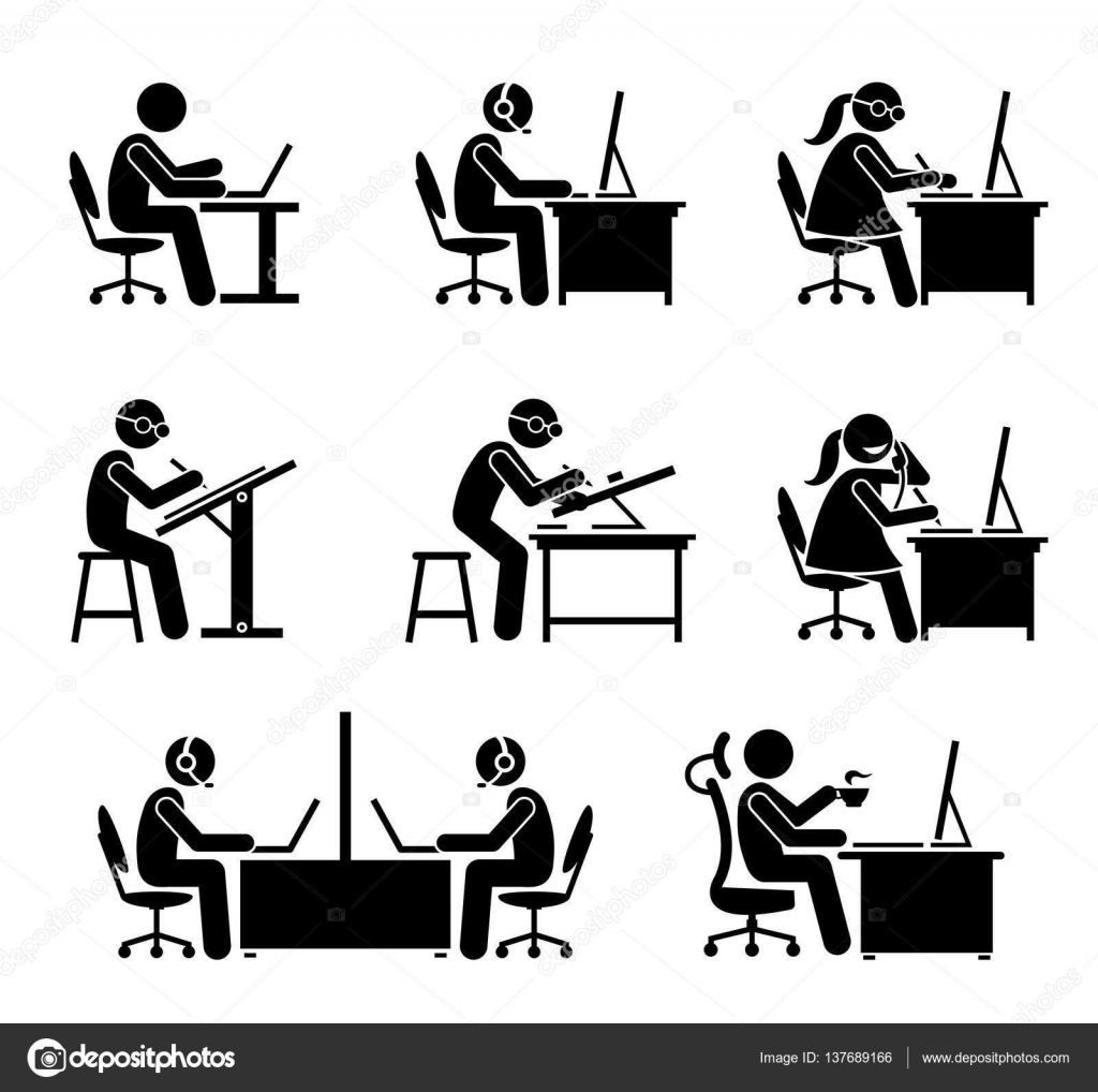 Employee working with computer and laptop at office. Stock Vector Image ...