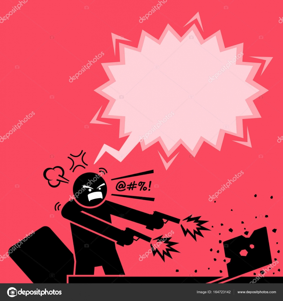 Man shooting at a computer with two guns because he is very angry at ...