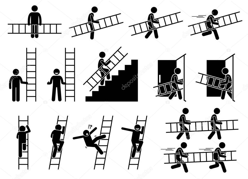 Man Ladder Pictogram Showing Man Holding Carrying Ladder While Walking ...