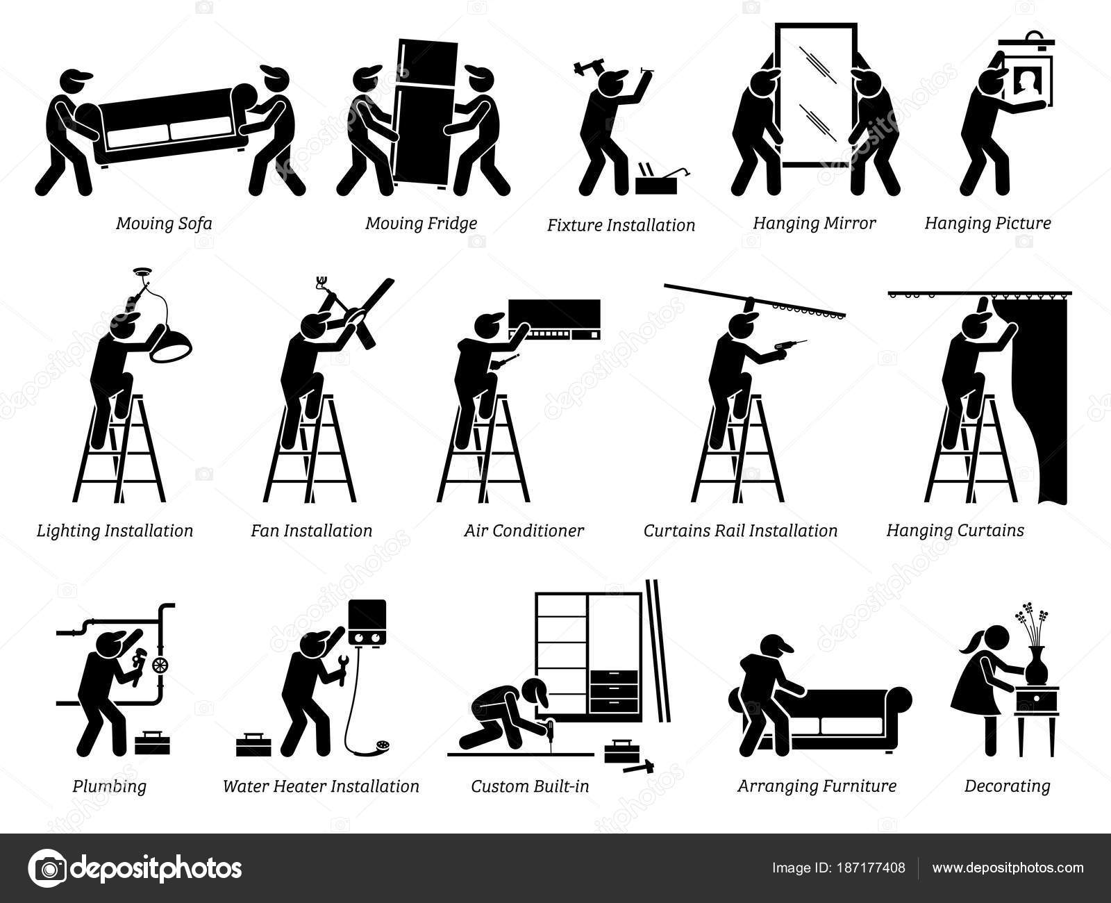 Installation Home Fixtures House Decorations Icons Pictogram Depicts ...