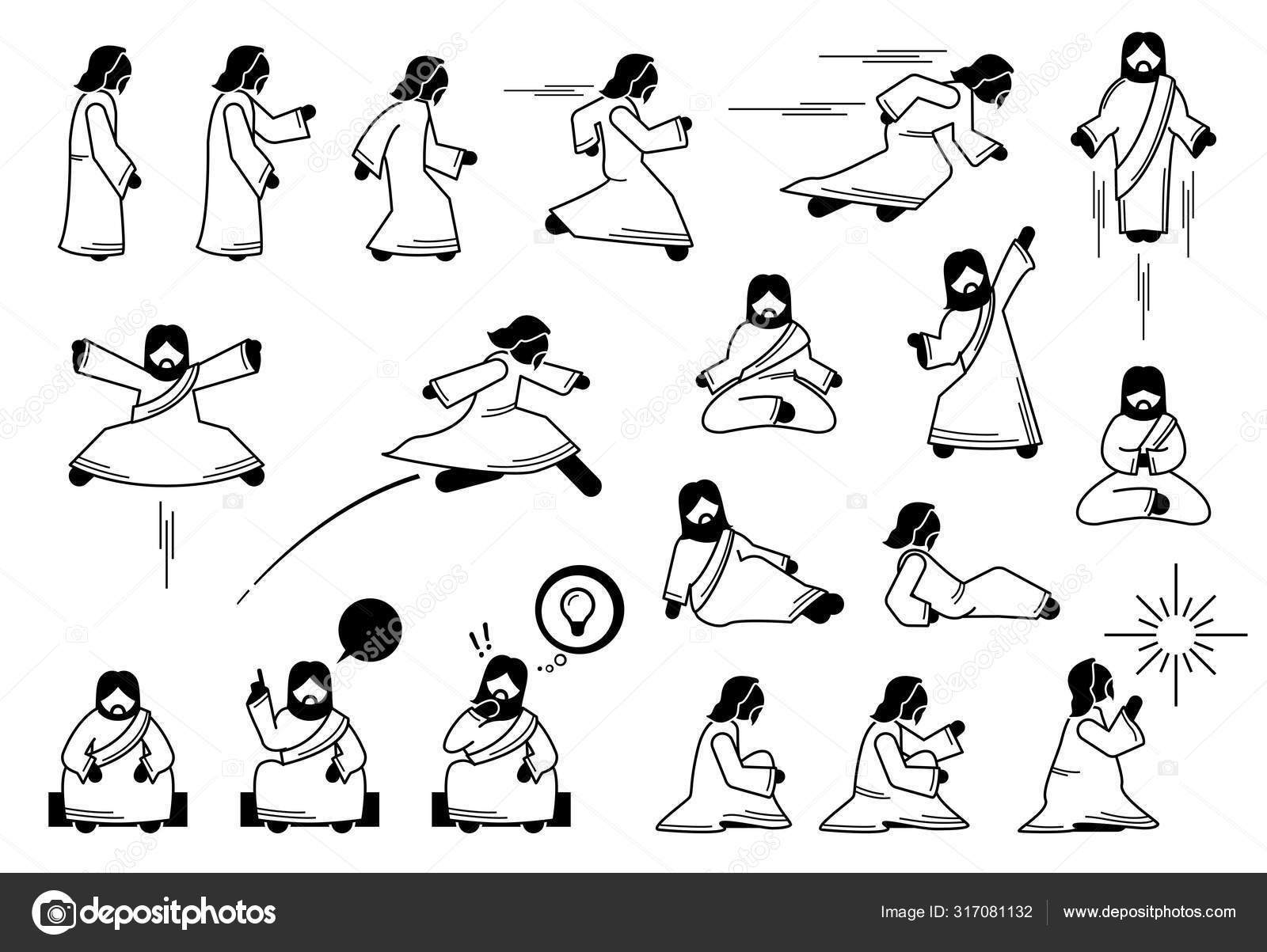 Jesus Christ Basic Action Postures Poses Icon Pictogram Stick Figure ...