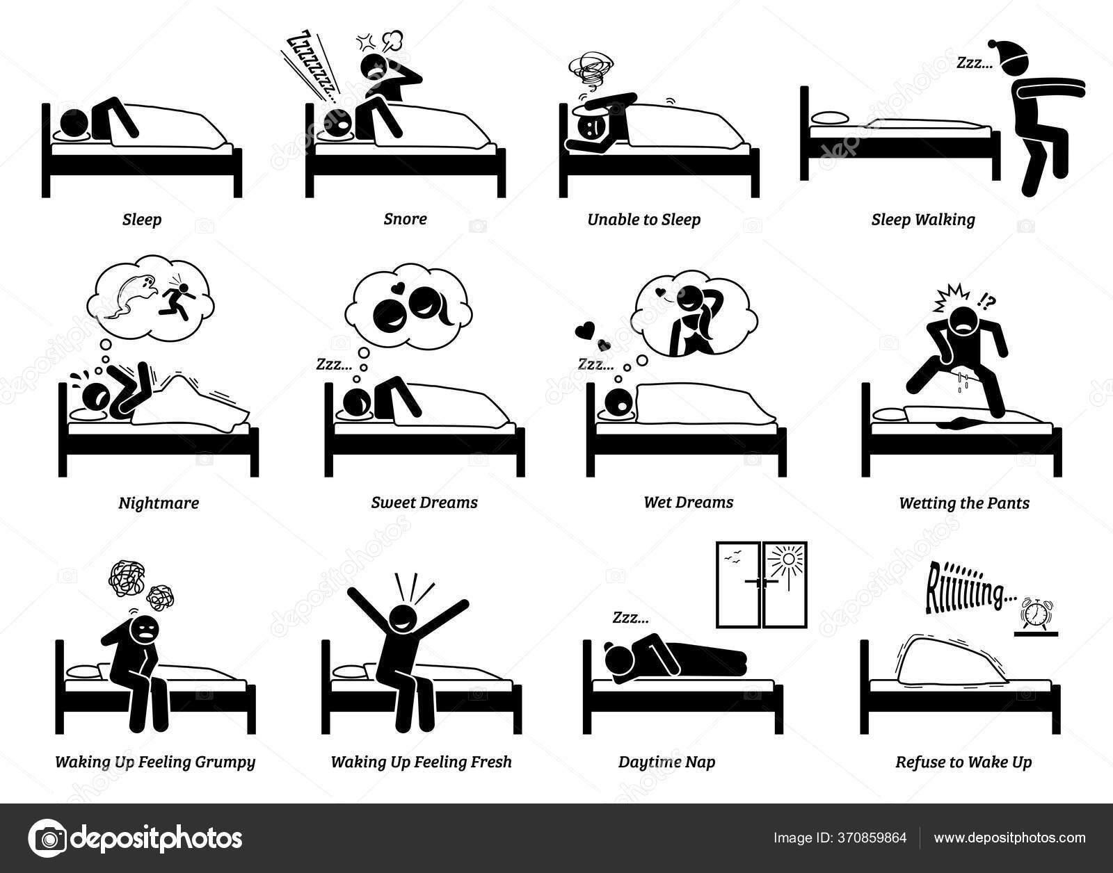 People Sleeping Dreaming Waking Bed Vector Illustrations Person Asleep