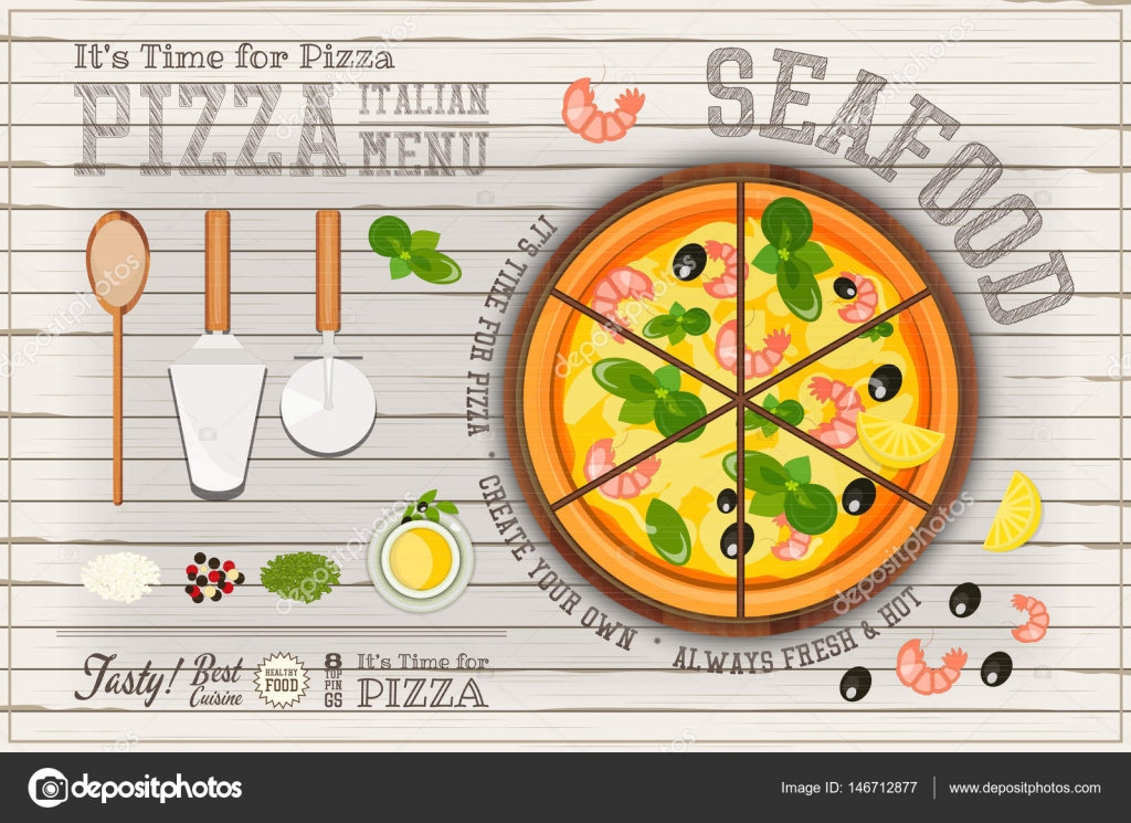 Poster Vegetarian Pizza Vektor Stok oleh ©elfivetrov 146712877