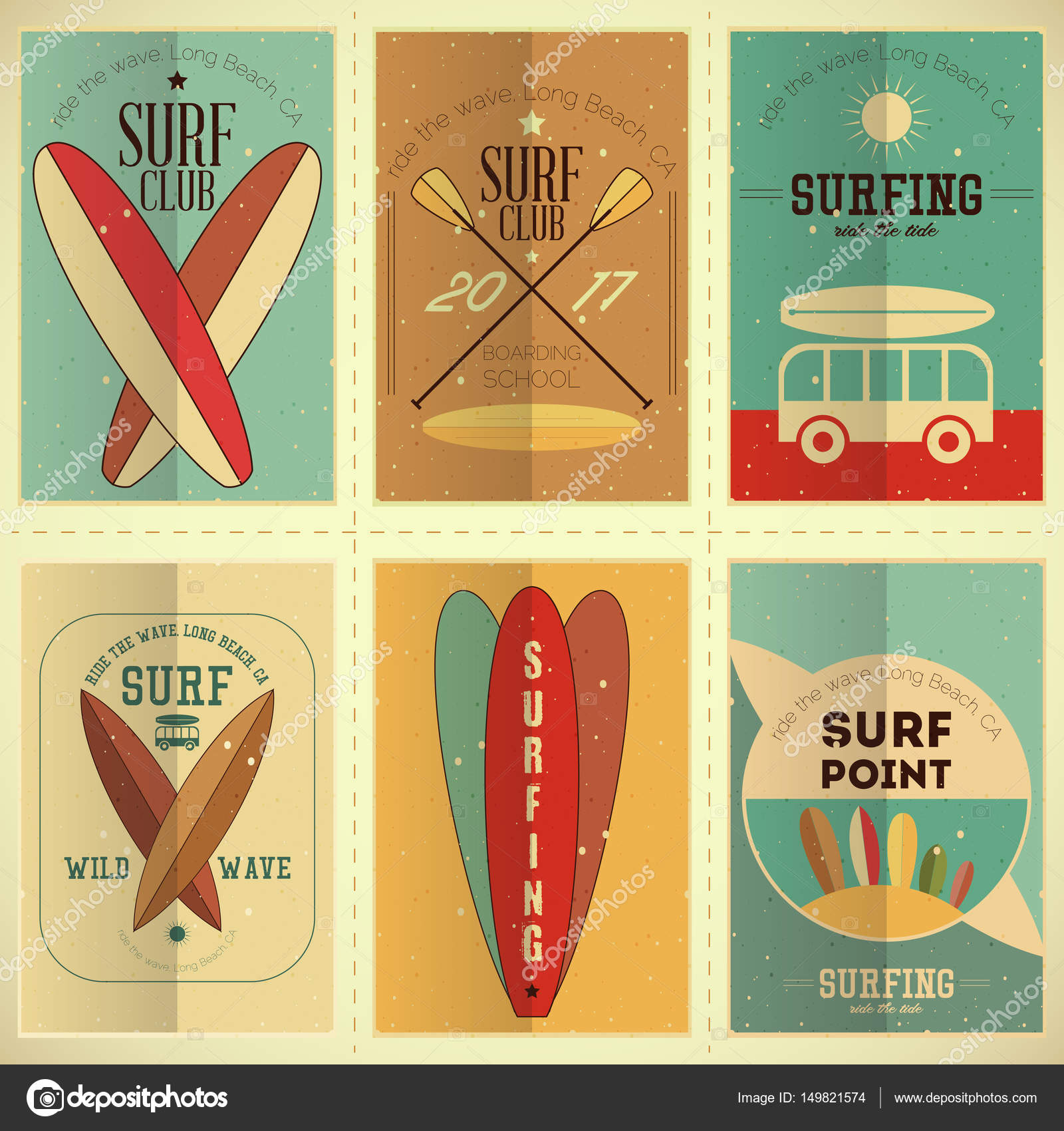 Surfing Posters Set Stock Vector Image by ©elfivetrov #149821574