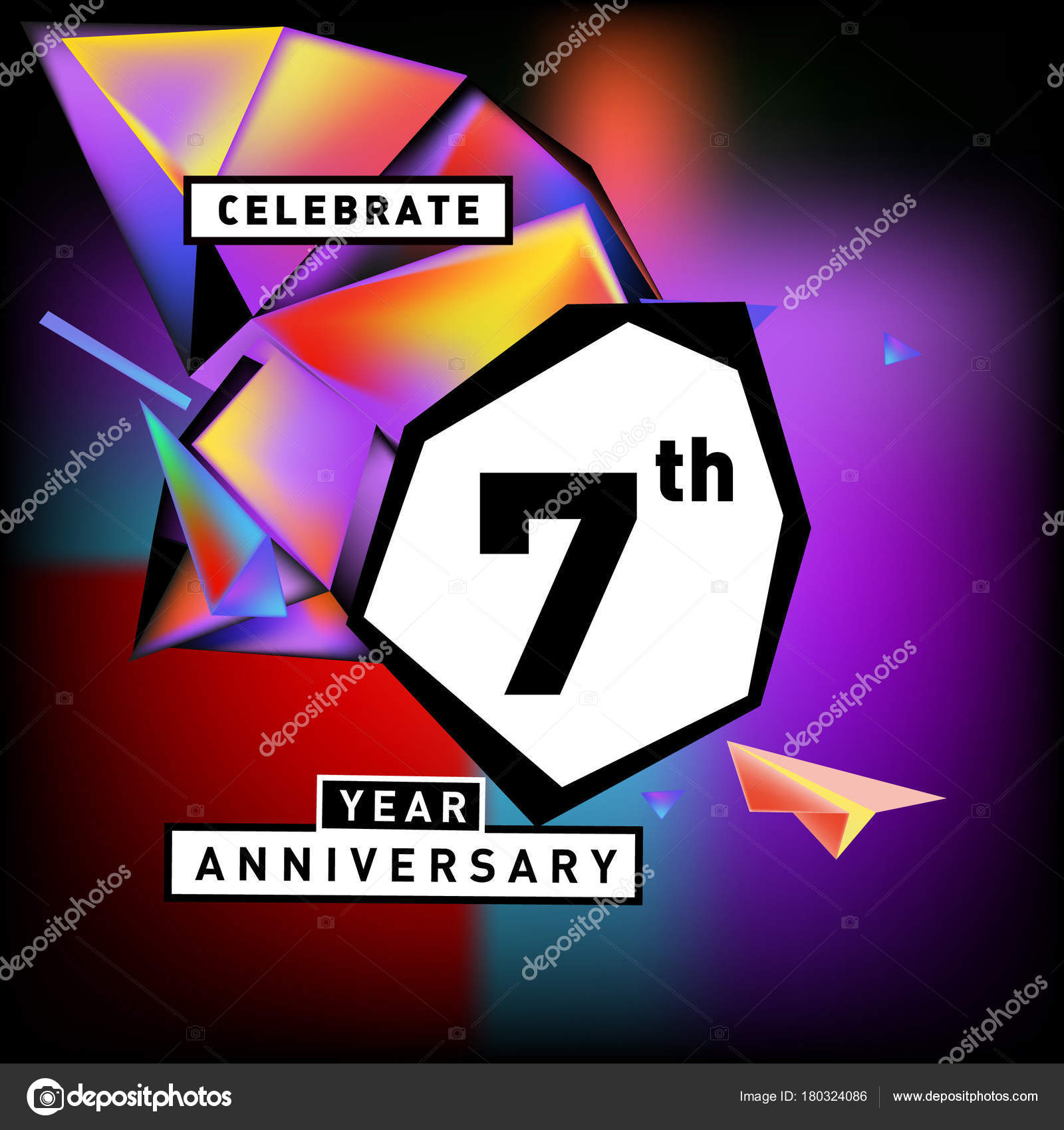 7Th Years Anniversary Card Colorful Background Seven Years Birthday ...