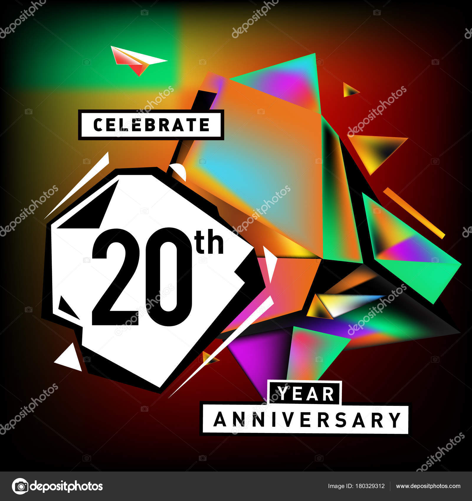 20Th Years Anniversary Card Colorful Background Twenty Years Birthday ...