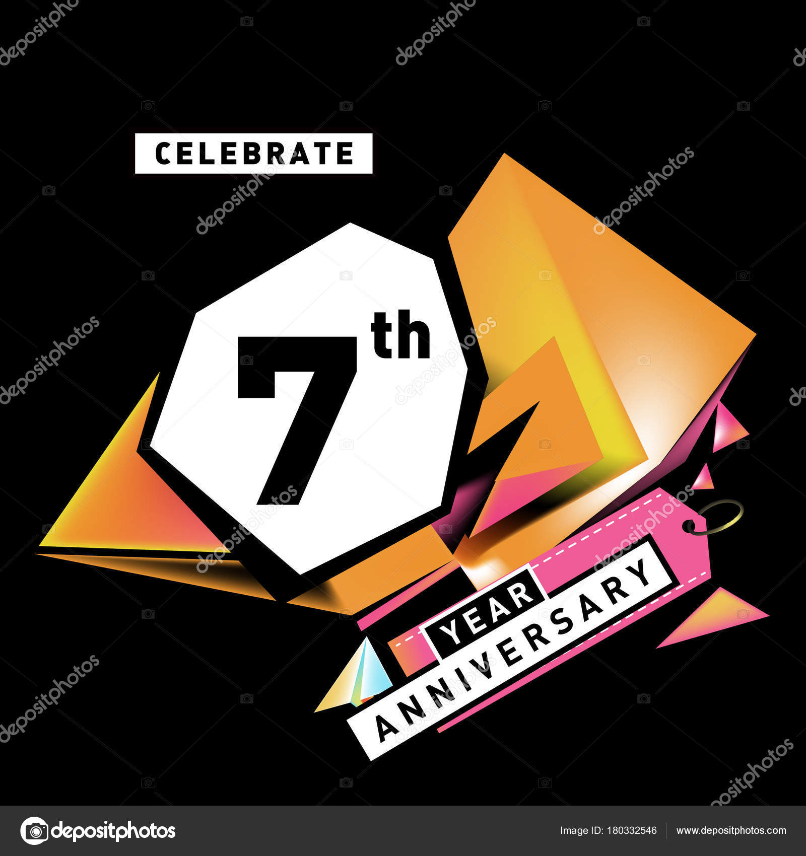 7Th Years Anniversary Card Colorful Background Seven Years Birthday ...