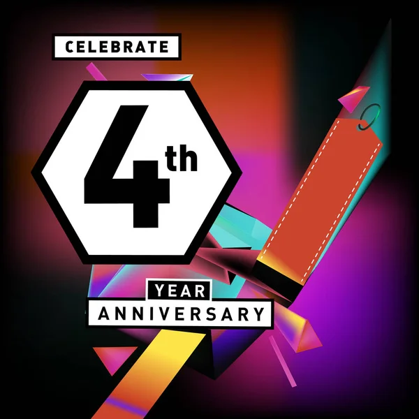 4Th Years Anniversary Card Colorful Background Four Years Birthday Logo ...