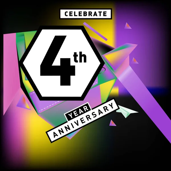 4Th Years Anniversary Card Colorful Background Four Years Birthday Logo ...