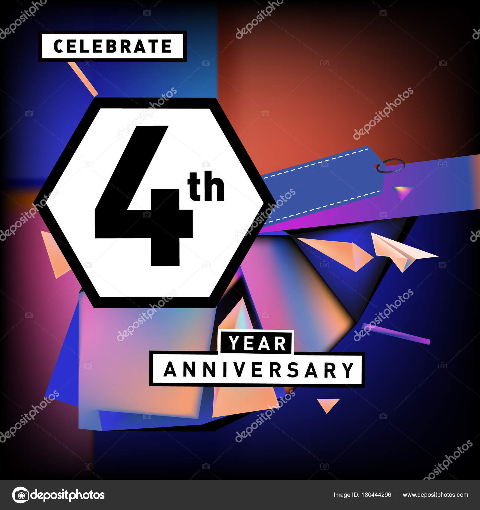 4Th Years Anniversary Card Colorful Background Four Years Birthday Logo ...