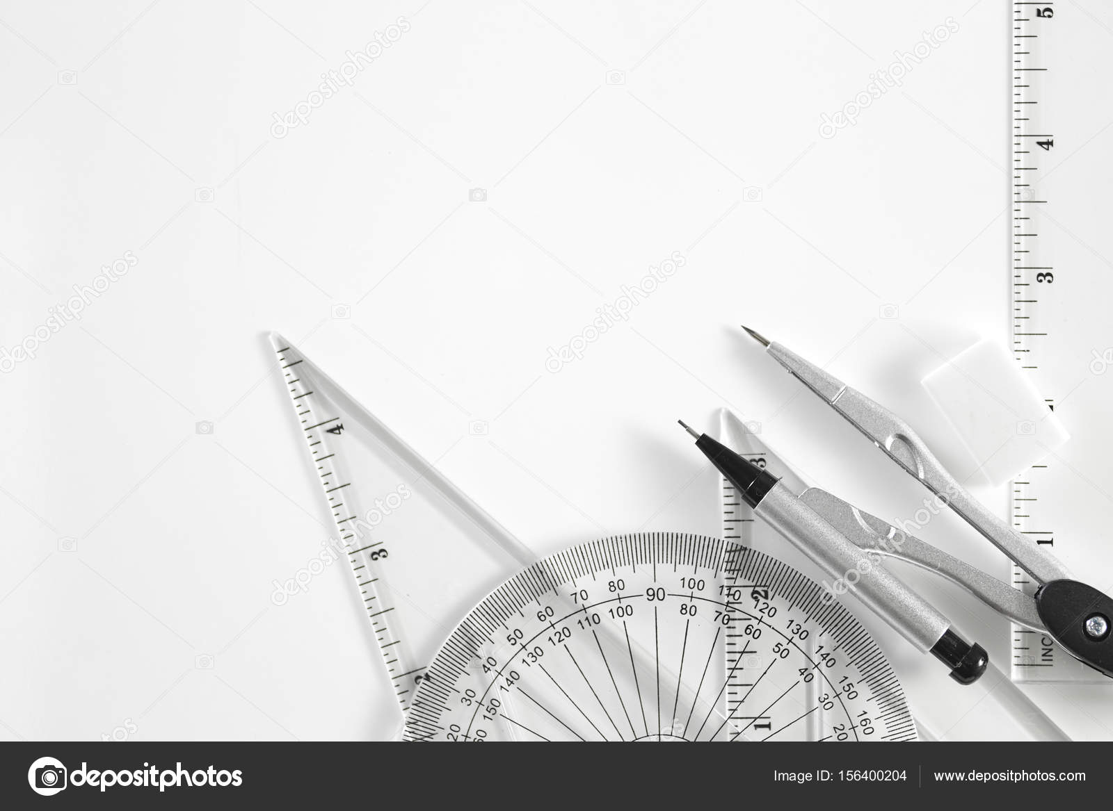 Geometry Set Compass Ruler Protractor White Background Stock Photo by ...