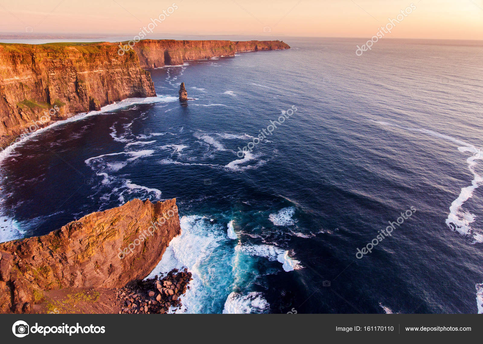 Aerial birds eye view from the world famous cliffs of moher in county ...