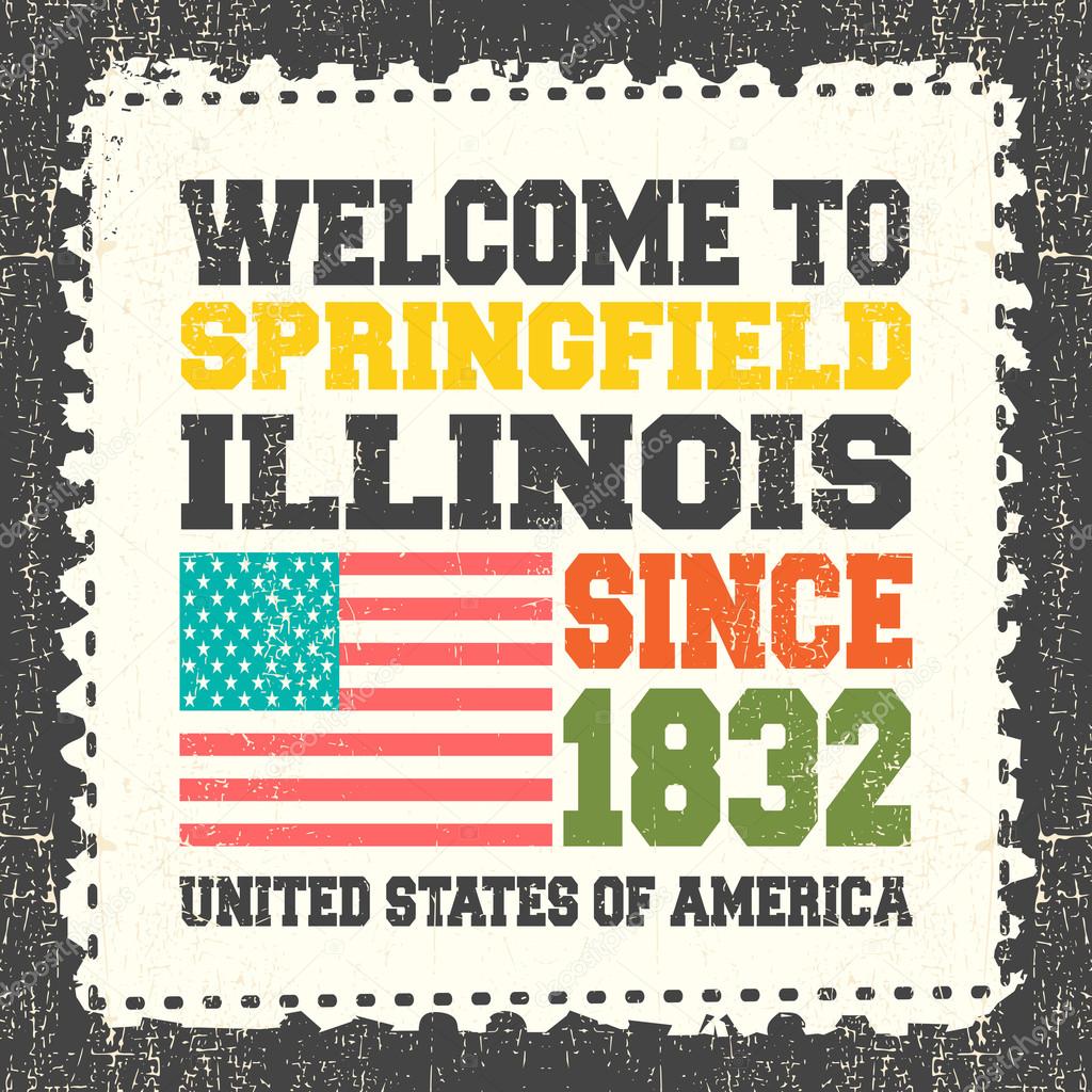 Invitation card with text "Welcome to Springfield, State Illinois ...