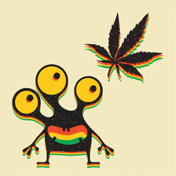 Cute monster with marijuana leaf in hand. Stock Vector Image by ...