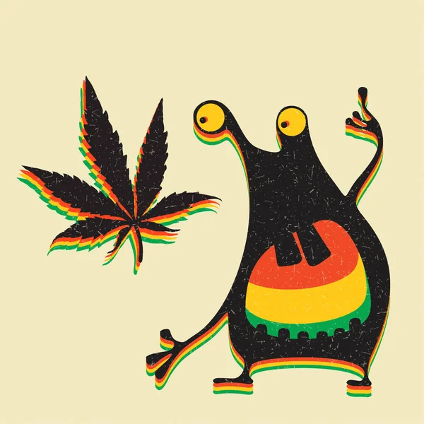 Cute Monster Marijuana Leaf Grunge Yellow Background Stock Vector by ...