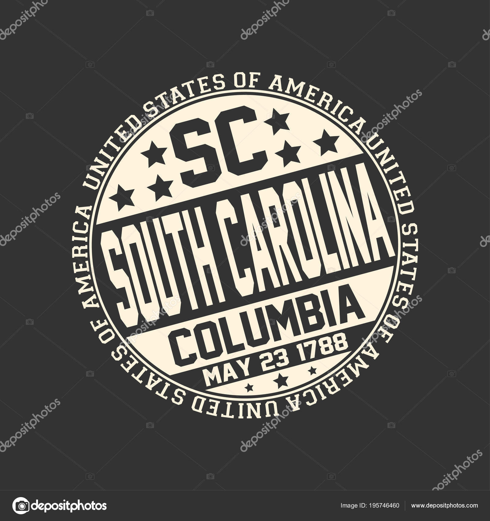 Decorative Stamp Black Background Postal Abbreviation State Name South ...