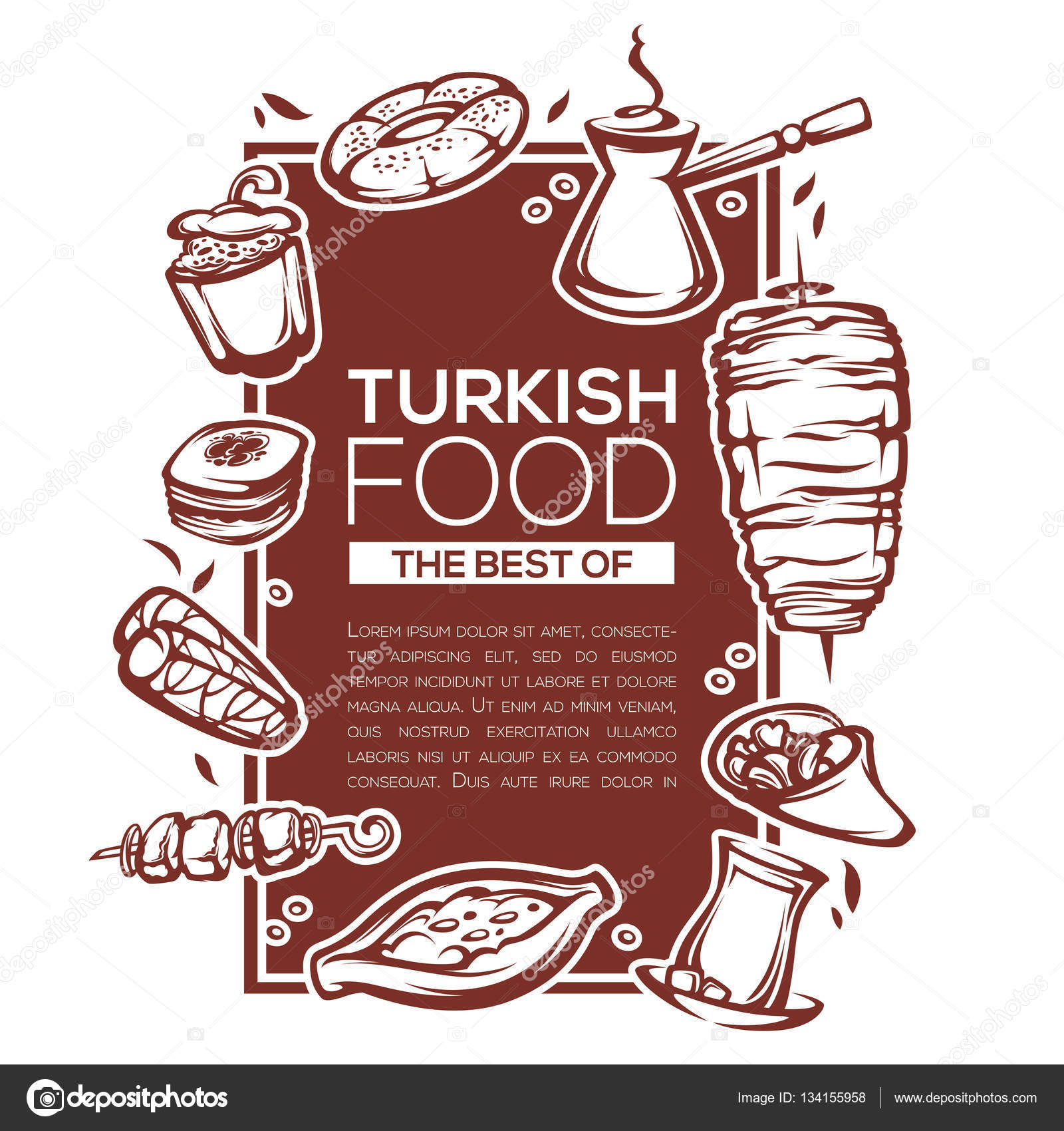 Turkish food, linear template design for your menu Stock Vector Image ...