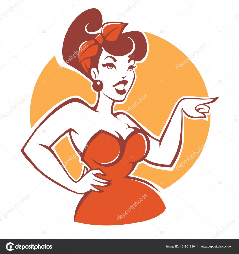 Plus Size Pinup Girl In Red Dress On Beige Background For Your L Stock