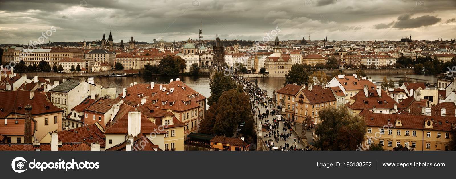 Prague Skyline Rooftop View Historical Buildings Panorama Czech ...